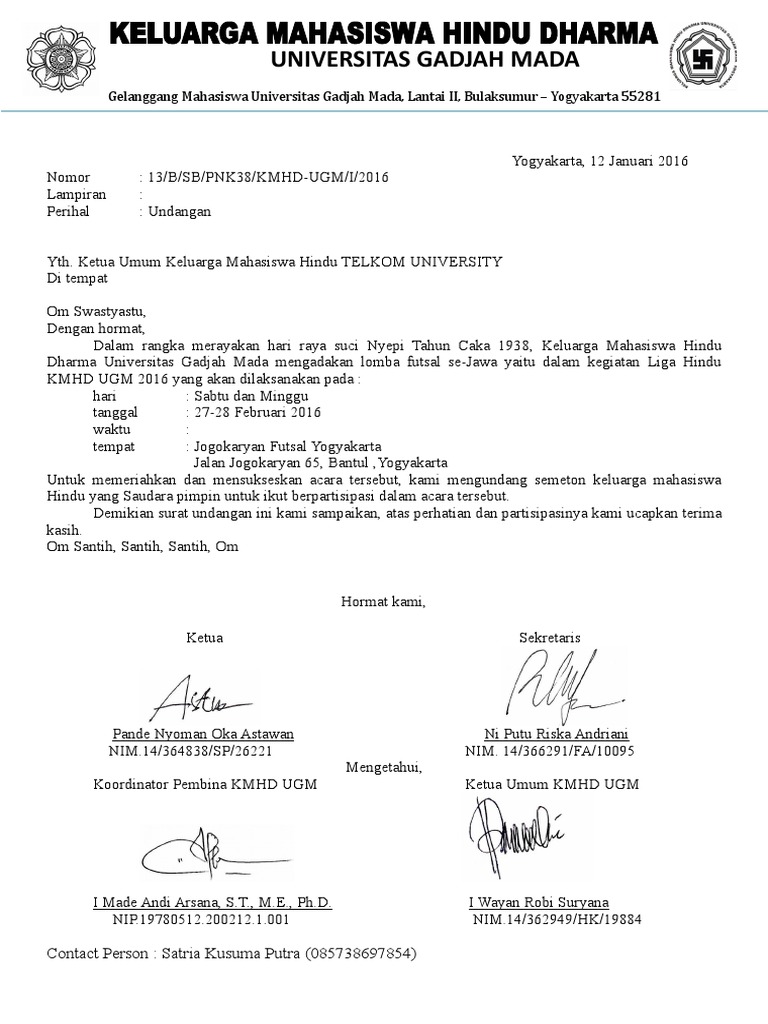 Surat Undangan Futsal - TELKOM UNIVERSITY | PDF