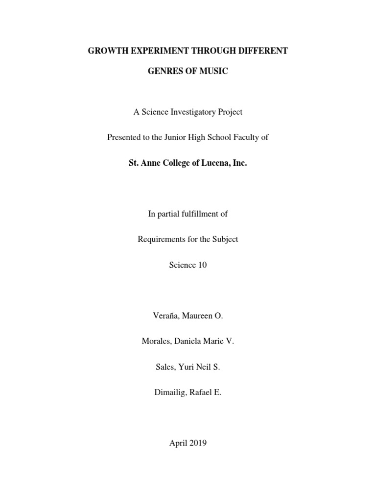 Growth Experiment Through Different Genres of Music: A Science ...