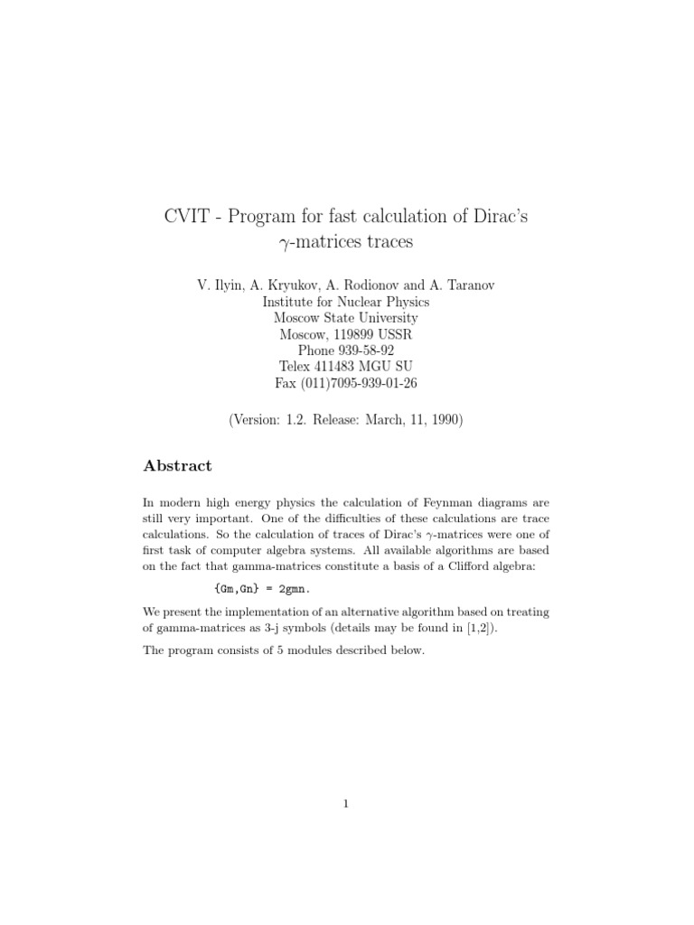 CVIT - Program for fast calculation of Dirac's: γ-matrices traces | PDF ...