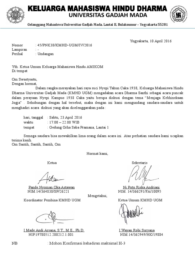 Surat Dharma Santi AMIKOM | PDF