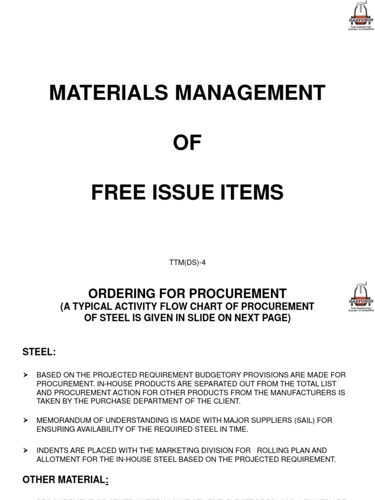 Materials Management OF Free Issue Items: TTM (DS) - 4 | PDF ...