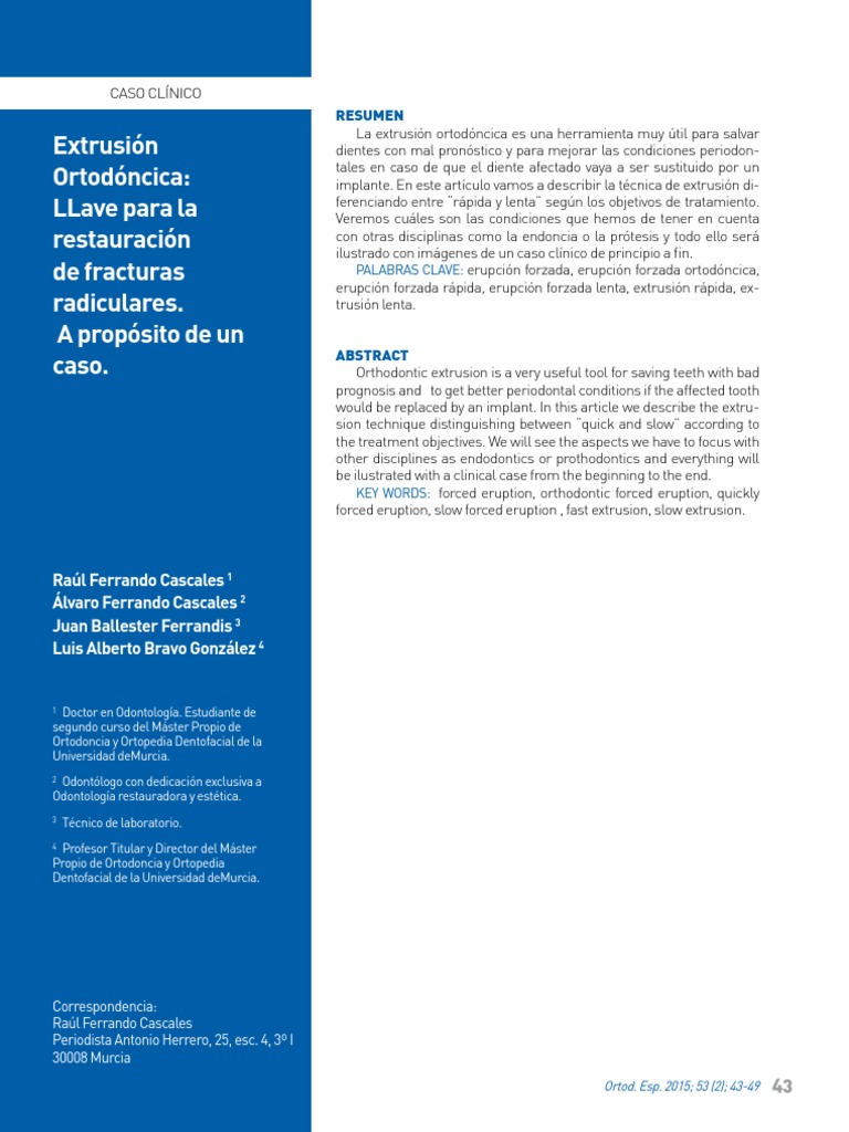 Extrusion Ortodoncica | PDF | Odontología | Ramas de Odontología