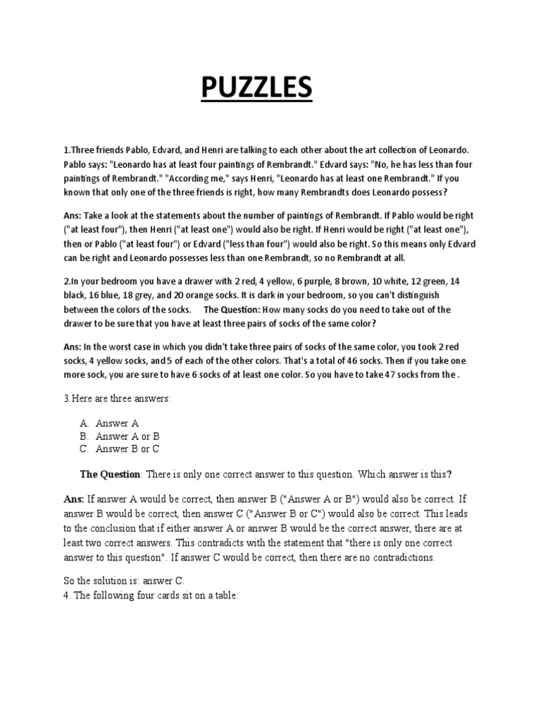 Puzzles: The Question: There Is Only One Correct Answer To This ...