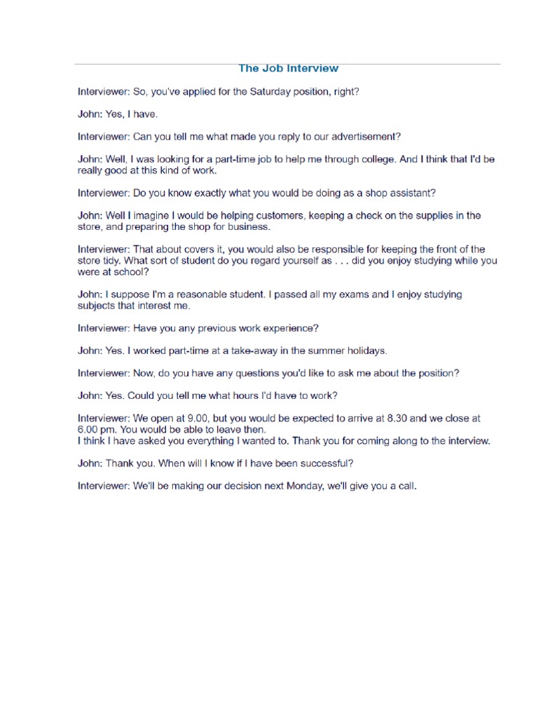 John's Job Interview Preparation: A Reading Comprehension Passage with ...