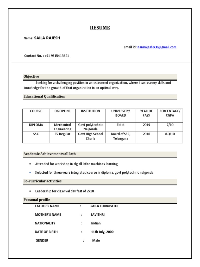 Saila Rajesh: Resume | PDF