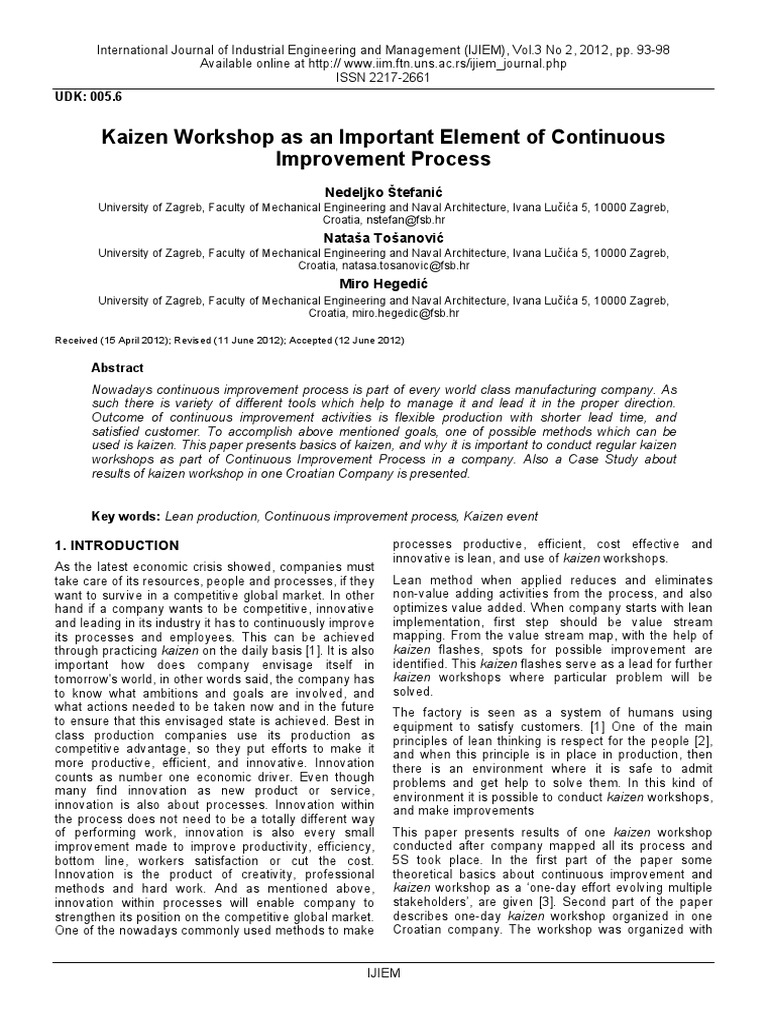 Kaizen Workshop As An Important Element of Continuous Improvement ...