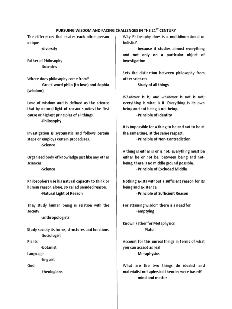 Philo Pursuing Wisdom and Facing Challenges in The 21ST Century | PDF ...