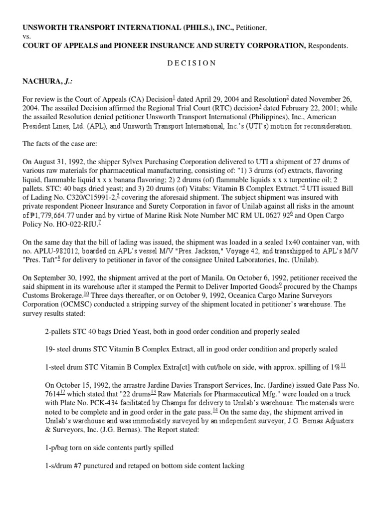 Unsworth Transport International (Phils.), Inc., Petitioner, Court of ...