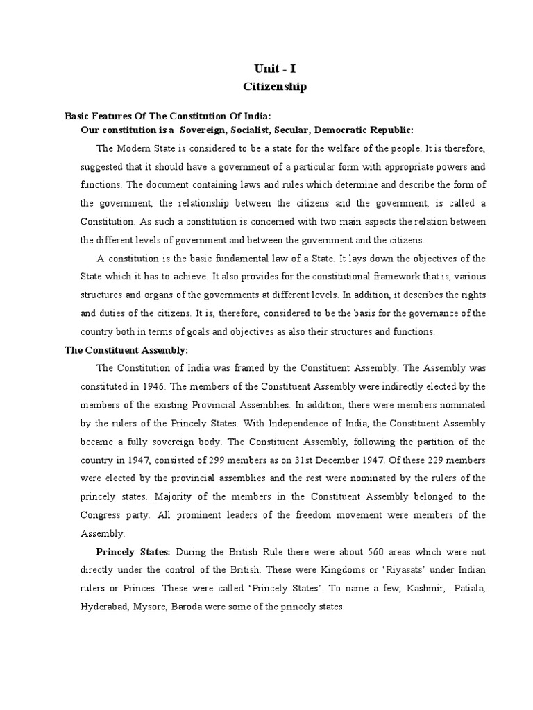 UNIT 1 - Citizenship | PDF | Constitution | Government Of India