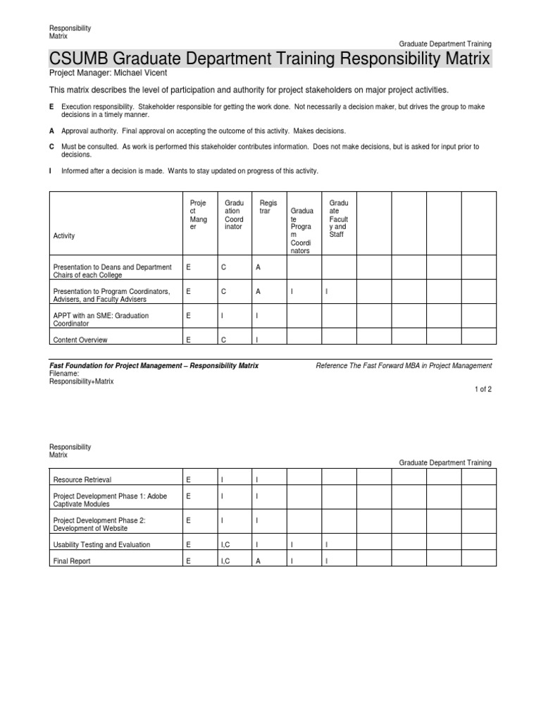 Responsibility Matrix | PDF | Project Management | Computing