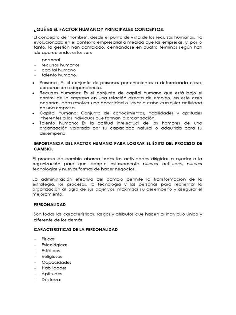 Que Es El Factor Humano | PDF | Gestión de recursos humanos | Homo Sapiens