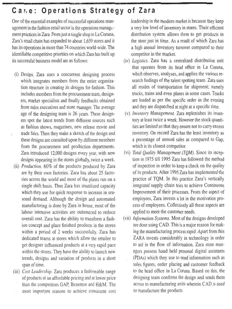 Operations Strategy of Zara | PDF