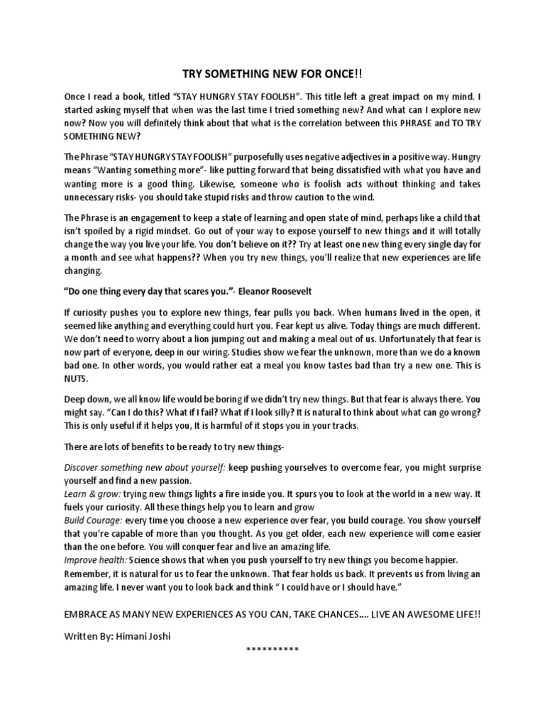 Try Something New For Once!!: "Do One Thing Every Day That Scares You ...