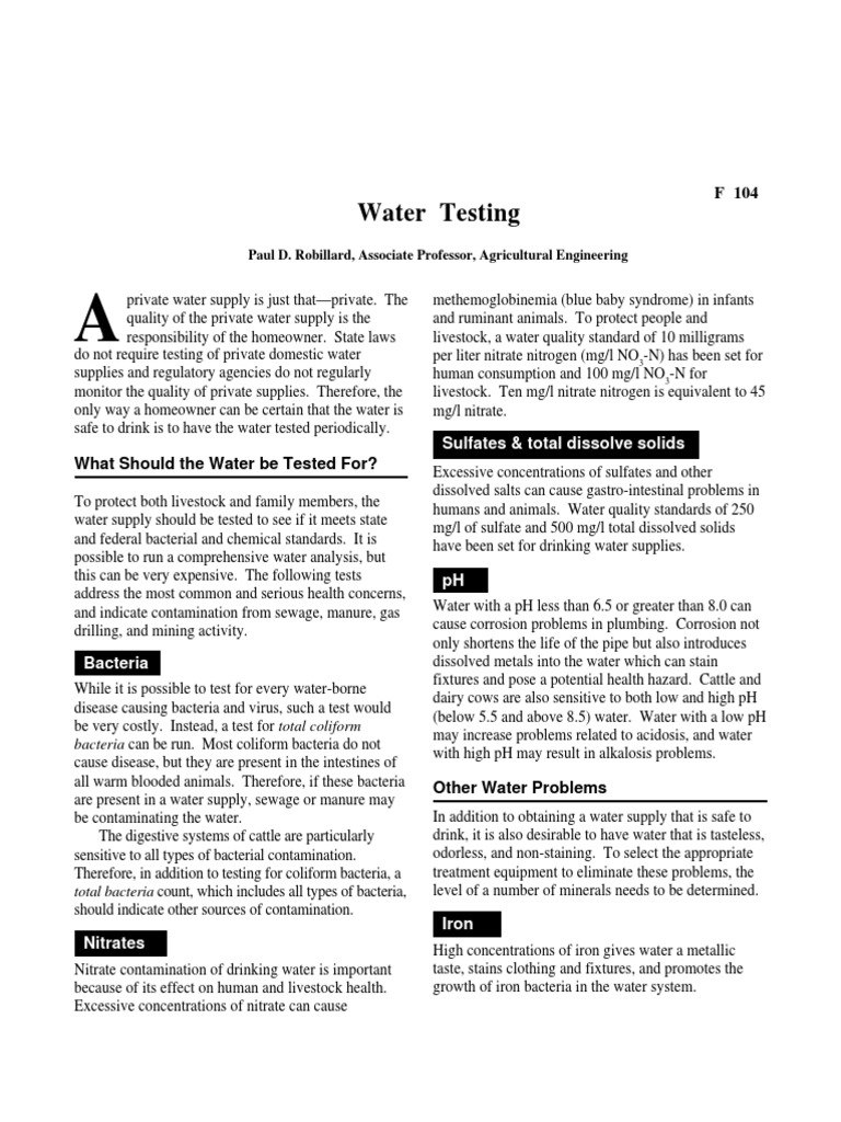 Water Testing | PDF | Nitrate | Water Quality