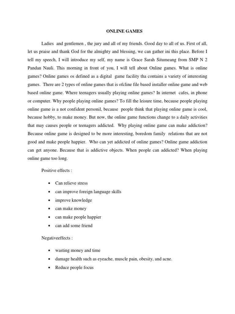 The Dangers of Online Game Addiction: A Speech on the Addictive Nature ...