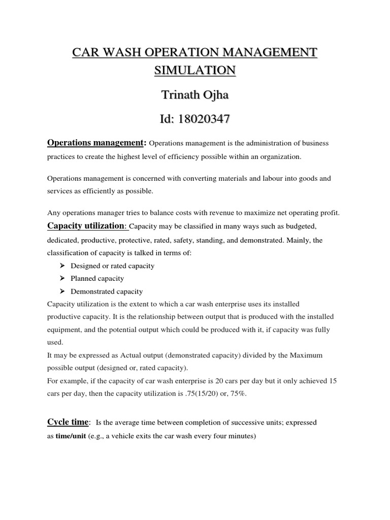 Car Wash Operation Management | PDF | Operations Management | Capacity ...