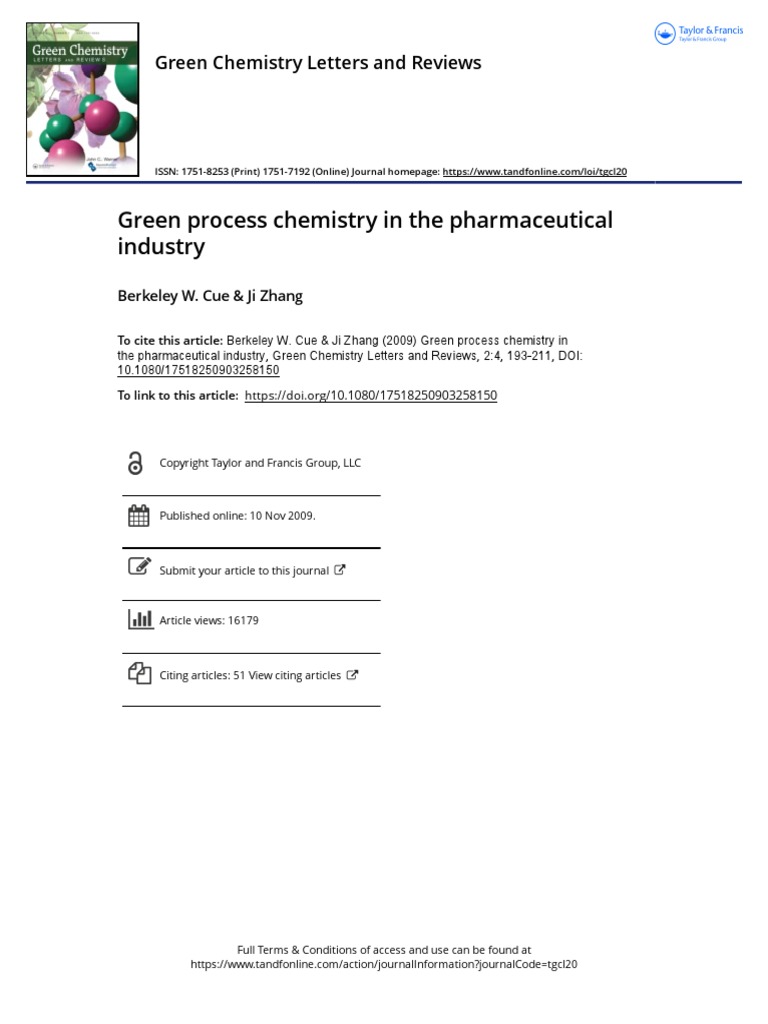 Green Process Chemistry in The Pharmaceutical Industry | PDF | Green ...