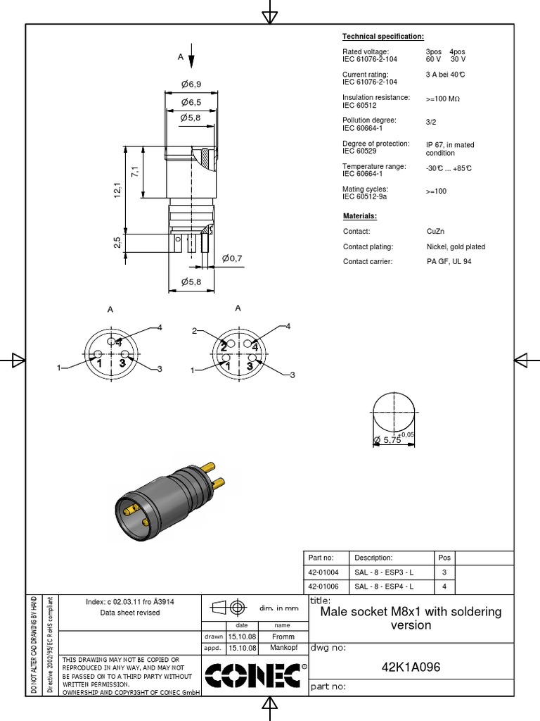 Male Socket M8x1 With Soldering: Technical Specification | PDF ...