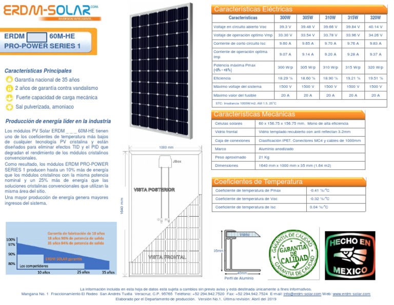 Ficha Tecnica 300w | PDF | Panel solar | Electricidad