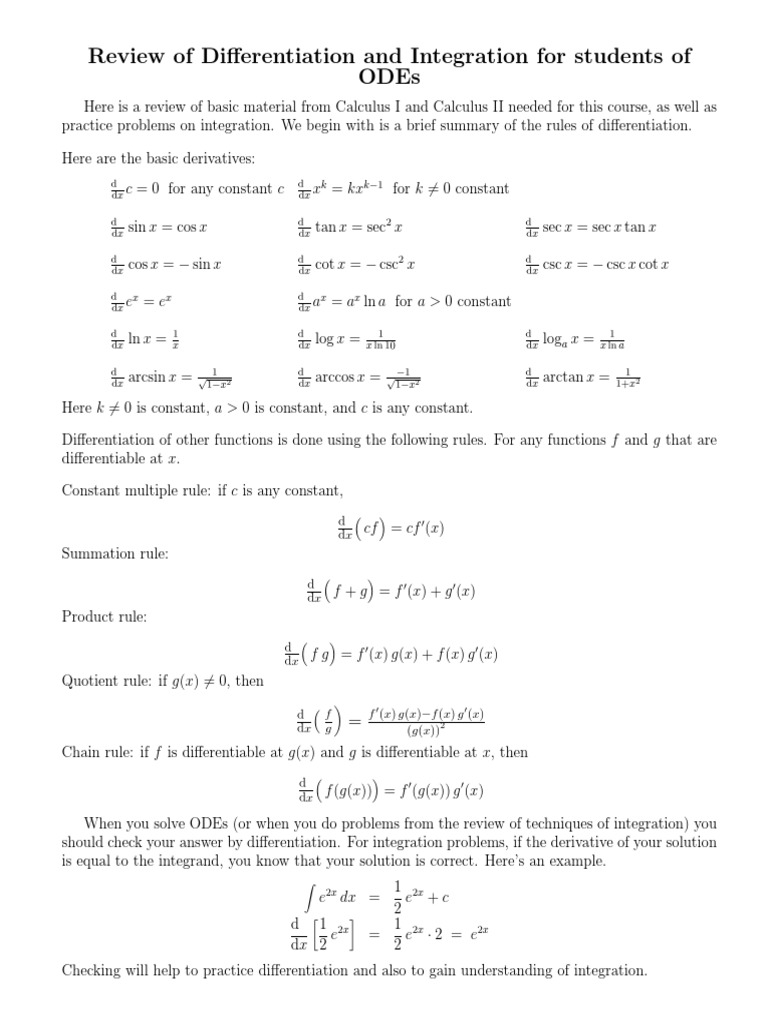 Review of Differentiation and Antidifferentiation | PDF | Rates ...