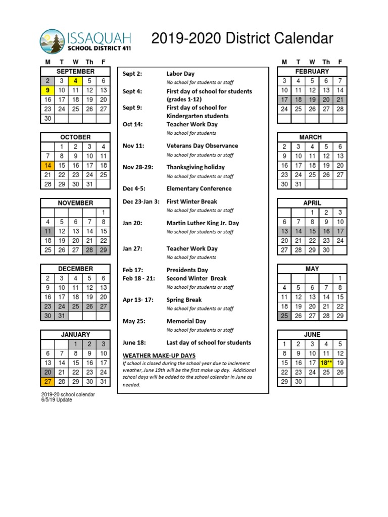 2019 20 School Calendar 17 Web Publication | PDF | Observances | Holidays