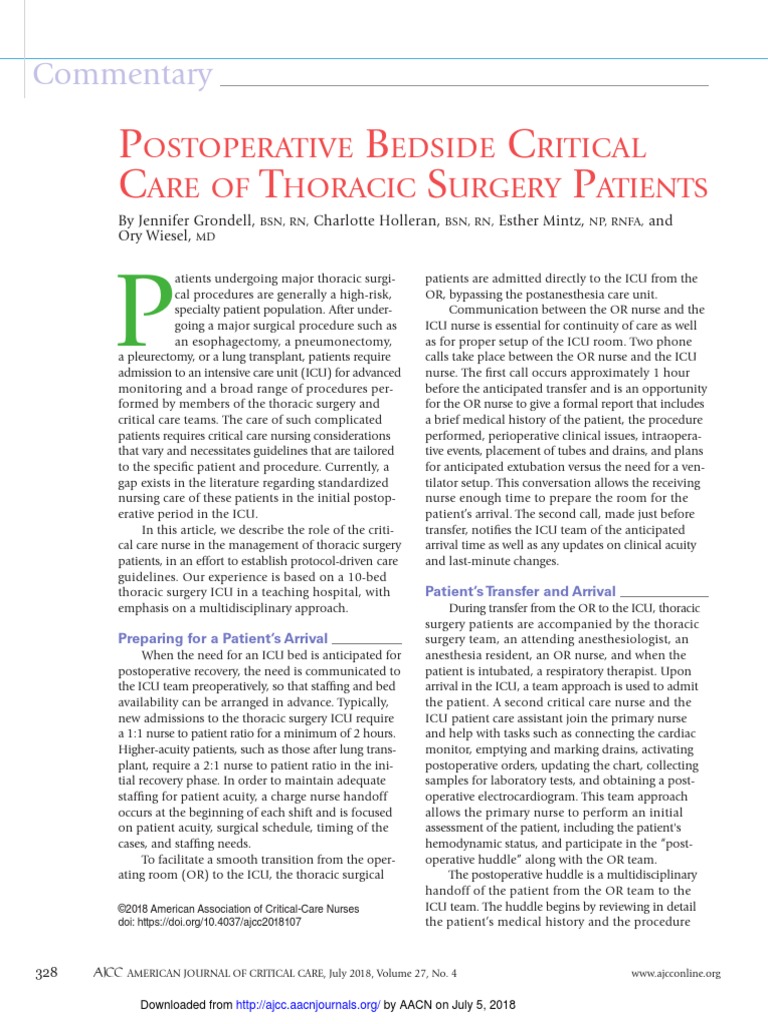 Post Operative Bedside Thoracic Surgery 2018 | PDF | Intensive Care ...