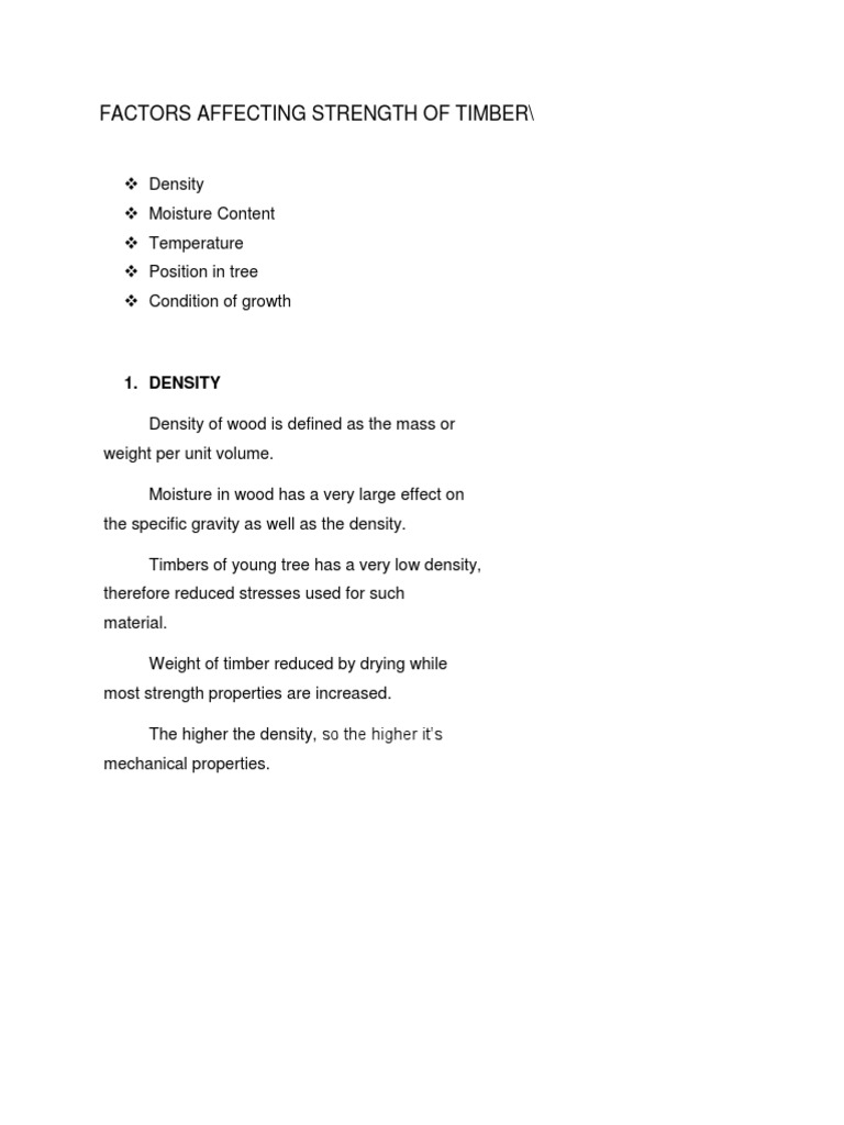 Factors Affecting Strength of Timber | PDF | Wood | Strength Of Materials