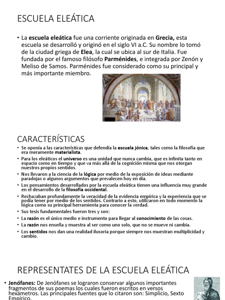 Escuela Eleática: Filosofía y Características | PDF | Metafísica | Verdad