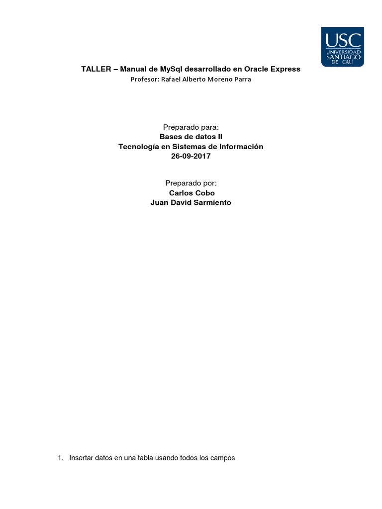 Manual de Mysql en Oracle | PDF | Tabla (base de datos) | Gestión de datos