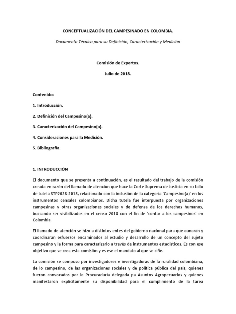 COMISIÓN Definición Campesino Colombia | PDF | Biodiversidad | Sociedad