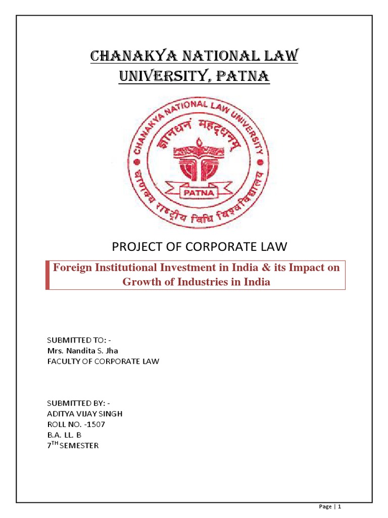 Chanakya National Law University, Patna: Project of Corporate Law | PDF ...