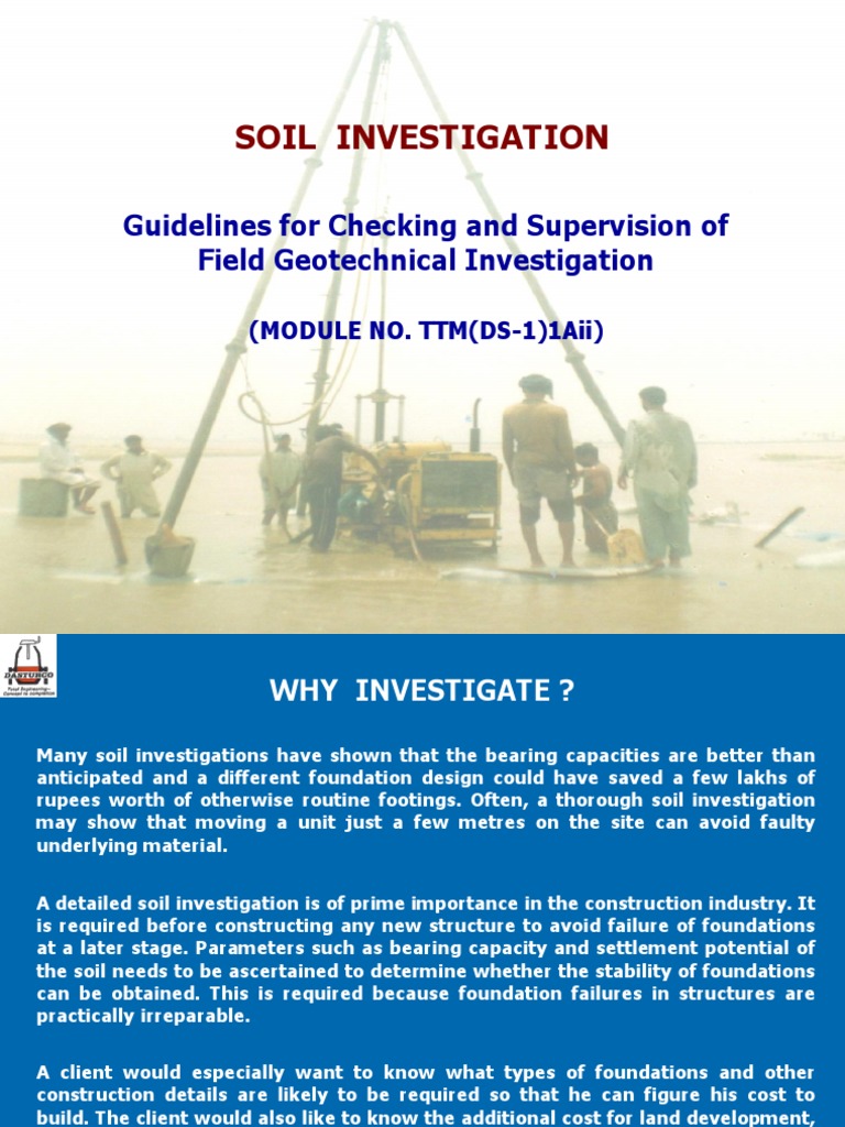 Soil Investigation: Guidelines For Checking and Supervision of Field ...