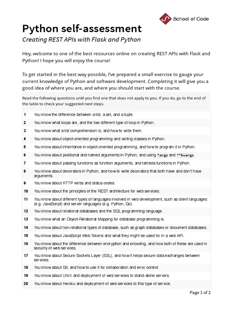 Python Self-Assessment: Creating Rest Apis With Flask and Python | Download Free PDF | Python ...