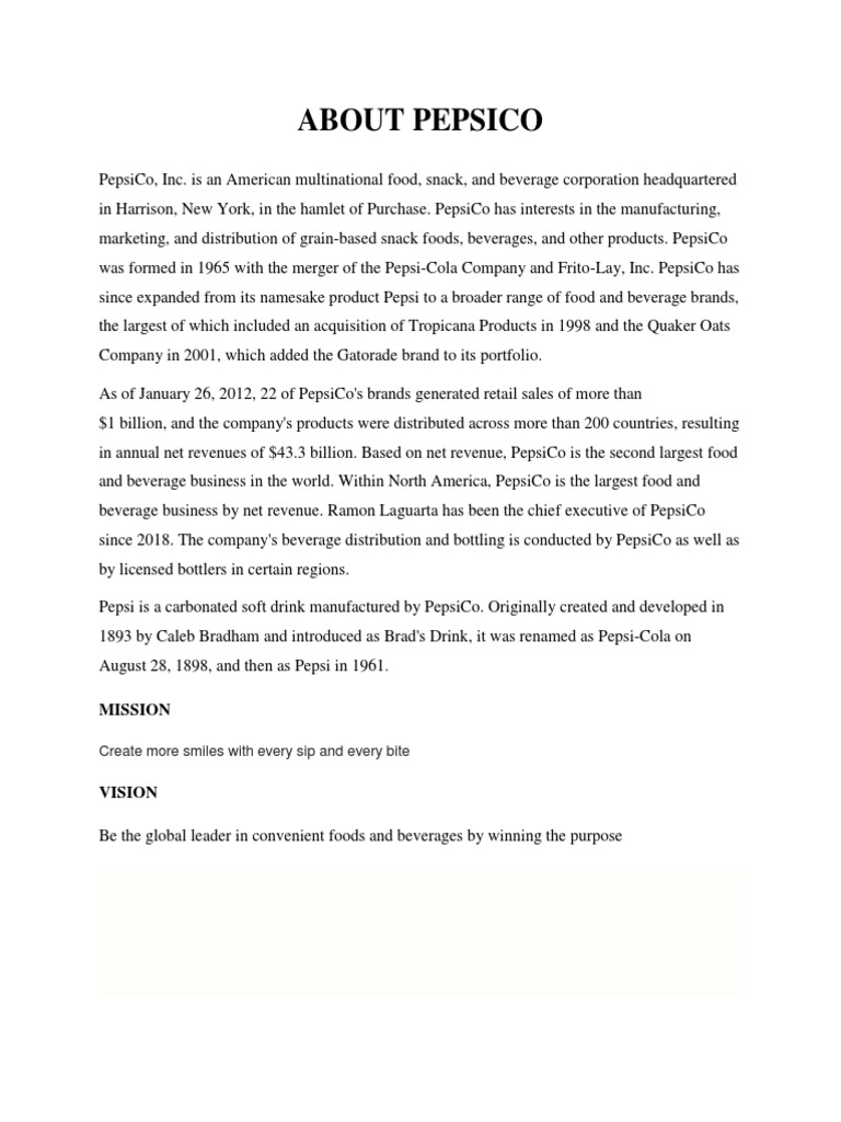 About Pepsico | PDF | Pepsi Co | Pepsi