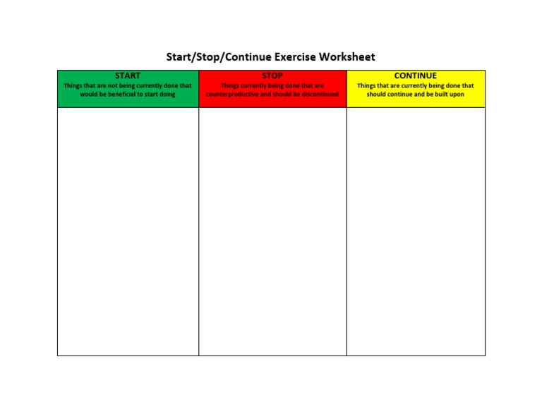 Start Stop Continue Exercise Worksheet | PDF