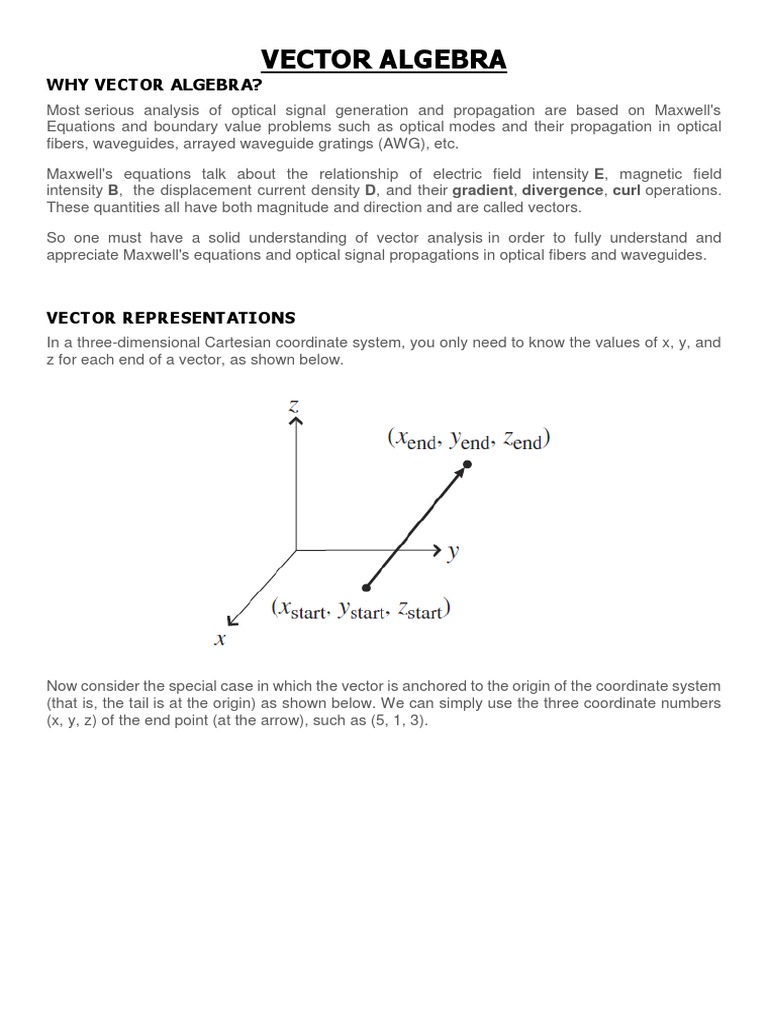 Vector Algebra Pdf Euclidean Vector Cartesian Coordinate System