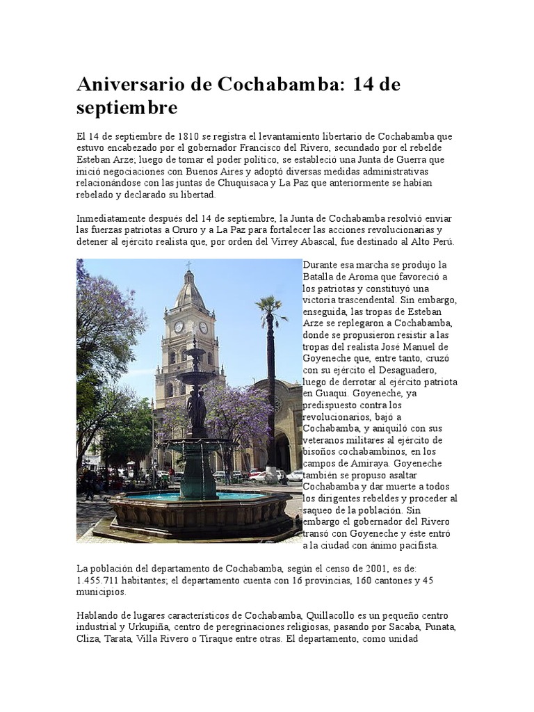 Aniversario de Cochabamba | PDF | Carnaval | Guerra de la era industrial