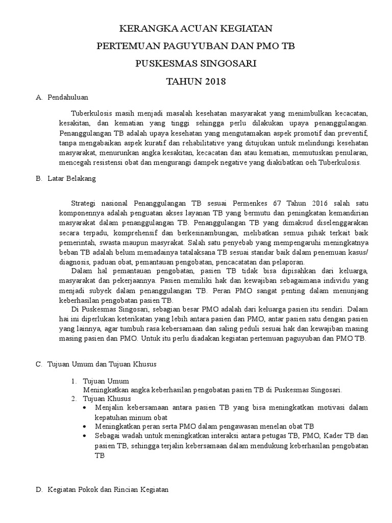 KAK Pertemuan Paguyuban TB Dan PMO | PDF | Kesehatan Holistik | Sains & Matematika