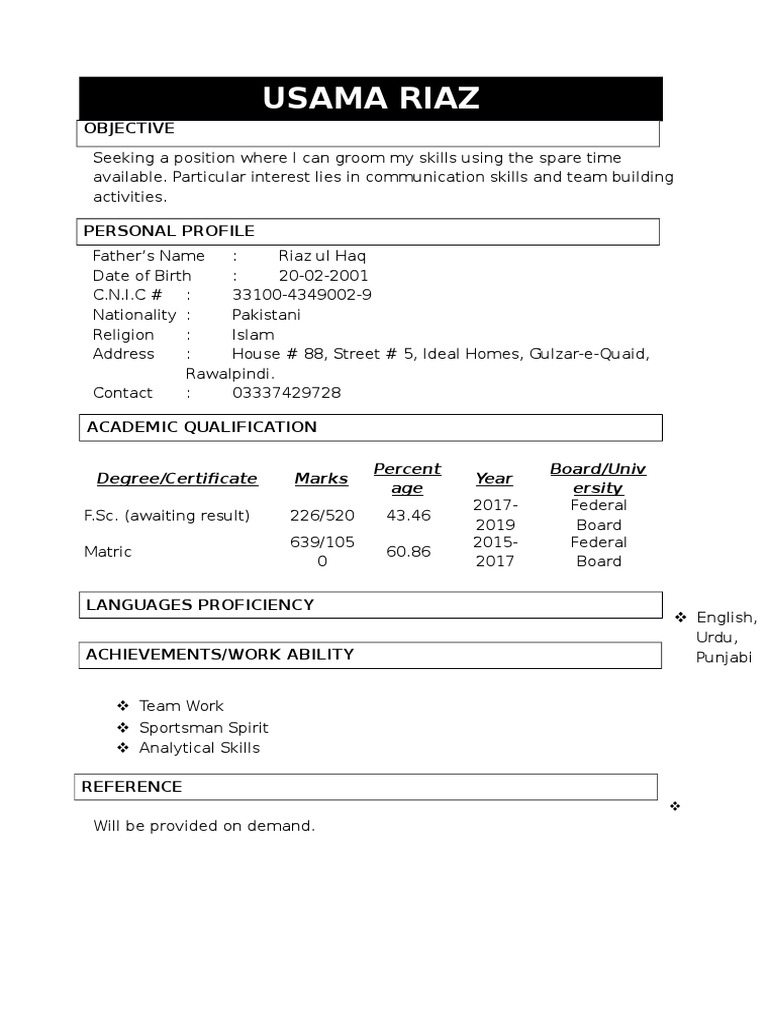 CV - Usama Riaz | PDF