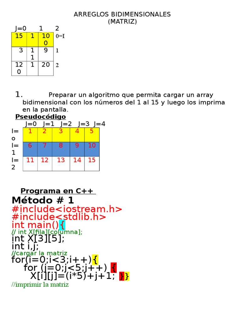 Arreglos Bidimensionales T 04 para Alumno 2 | PDF