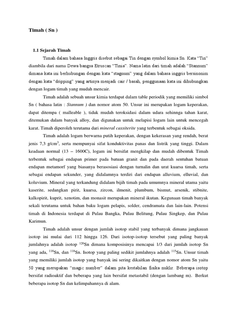 Sejarah dan Sifat Timah | PDF | Ilmu Sosial