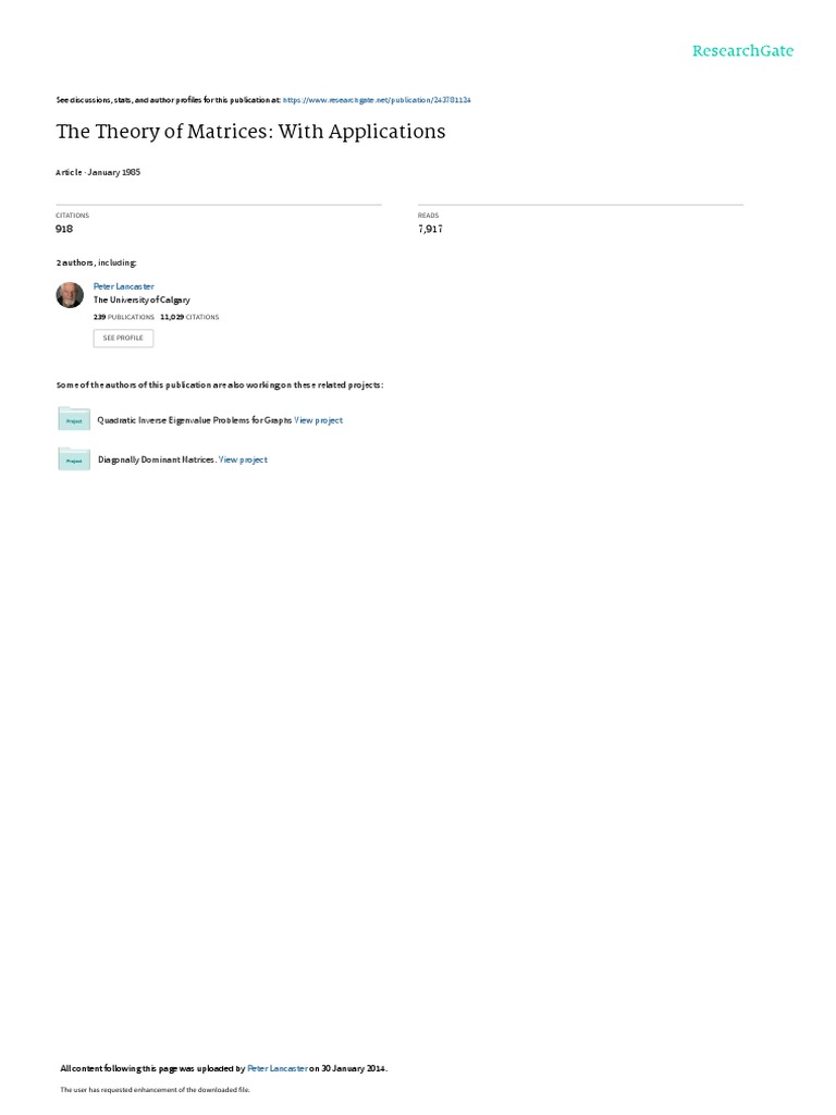 The Theory of Matrices With Applications | PDF