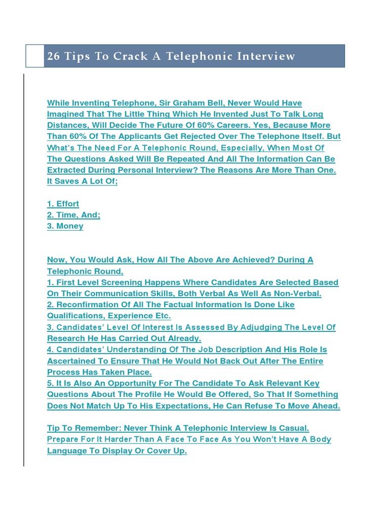 26 Tips To Crack A Telephonic Interview | PDF | Interview | Landline