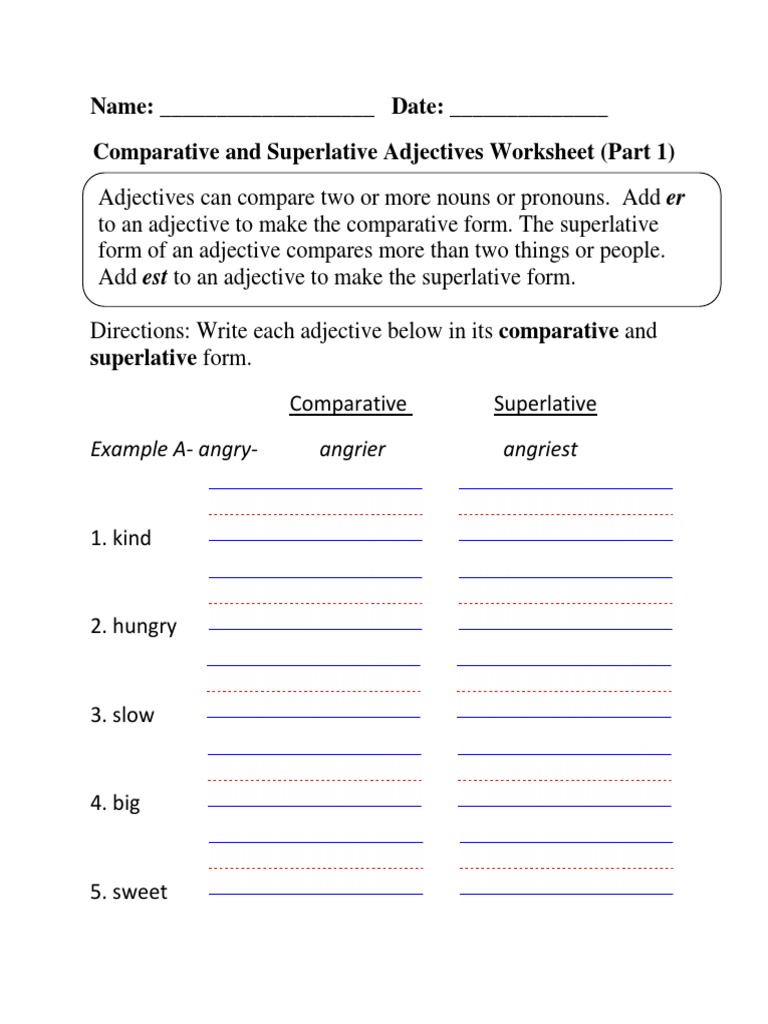 Comparative and Superlative Adjectives Worksheet | PDF | Language Arts ...