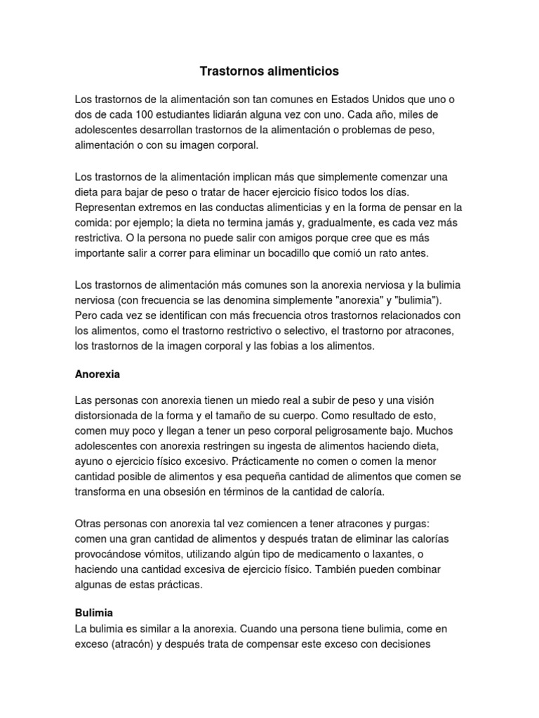 Trastornos Alimenticios | PDF | Bulimia nerviosa | Desorden alimenticio