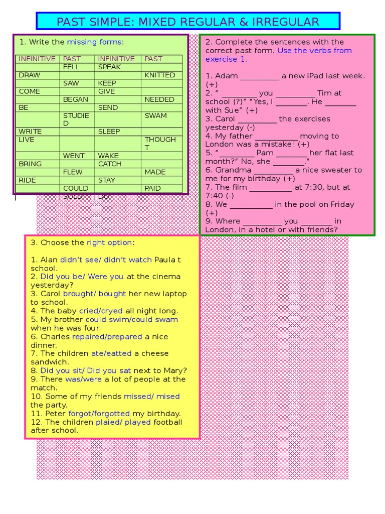 Past Simple Mixed Regular Irregular Verbs | PDF