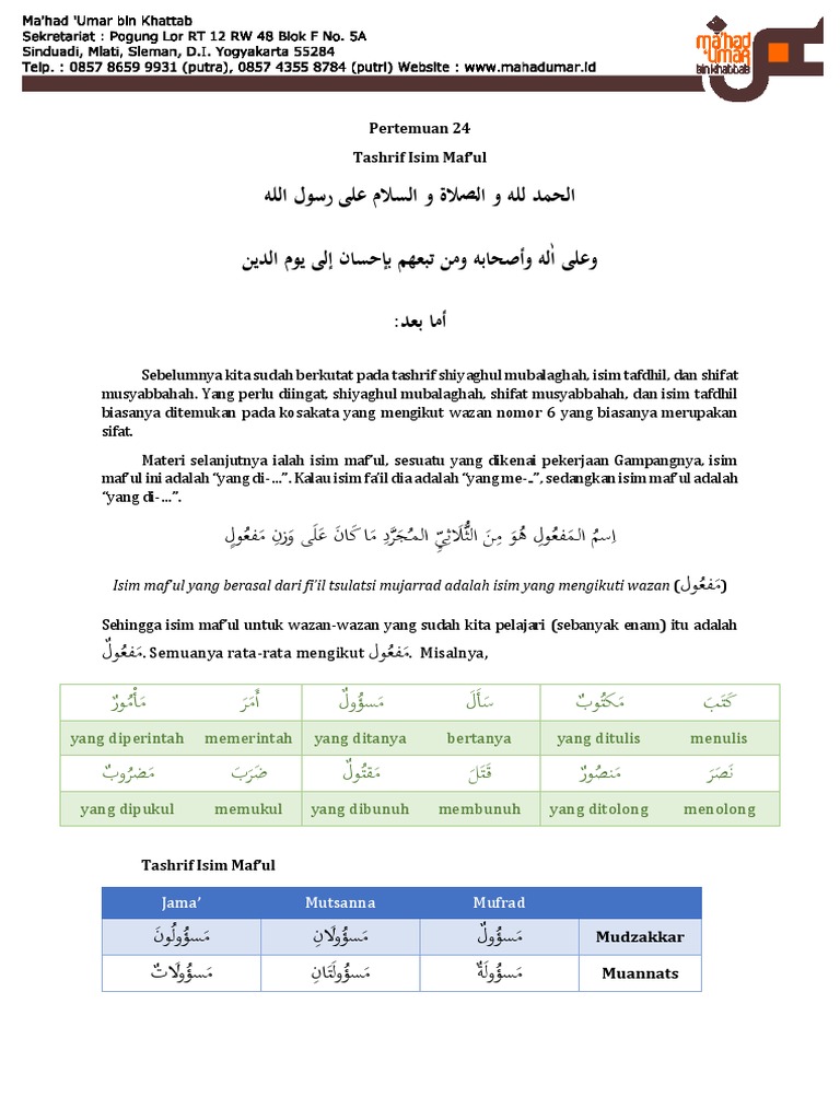 #24 - Tashrif Isim Maf'Ul | PDF
