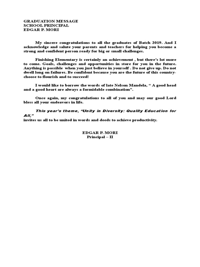 2018 Graduation Message-Maam Go | PDF | Cognition | Behavior Modification