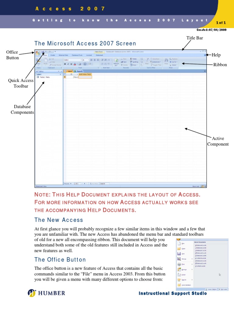 The Microsoft Access 2007 Screen: N: T H D A - F A H D | PDF ...