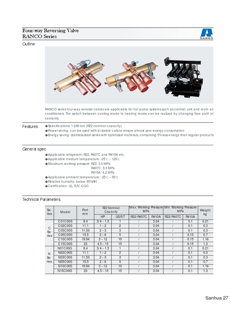 RANCO Four-Way Reversing Valves | PDF | Air Conditioning | Physical ...